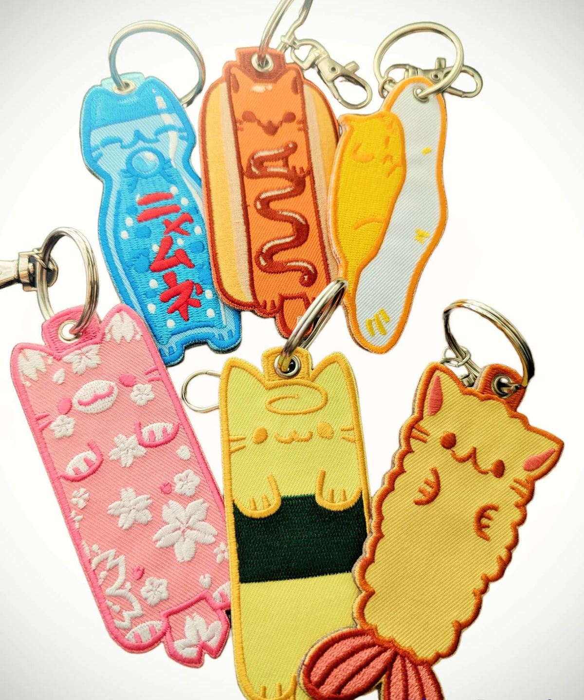 Cute Cat Embroidered Tag Keychain - Kawaii neko jet tags (Tamago, Saku ...