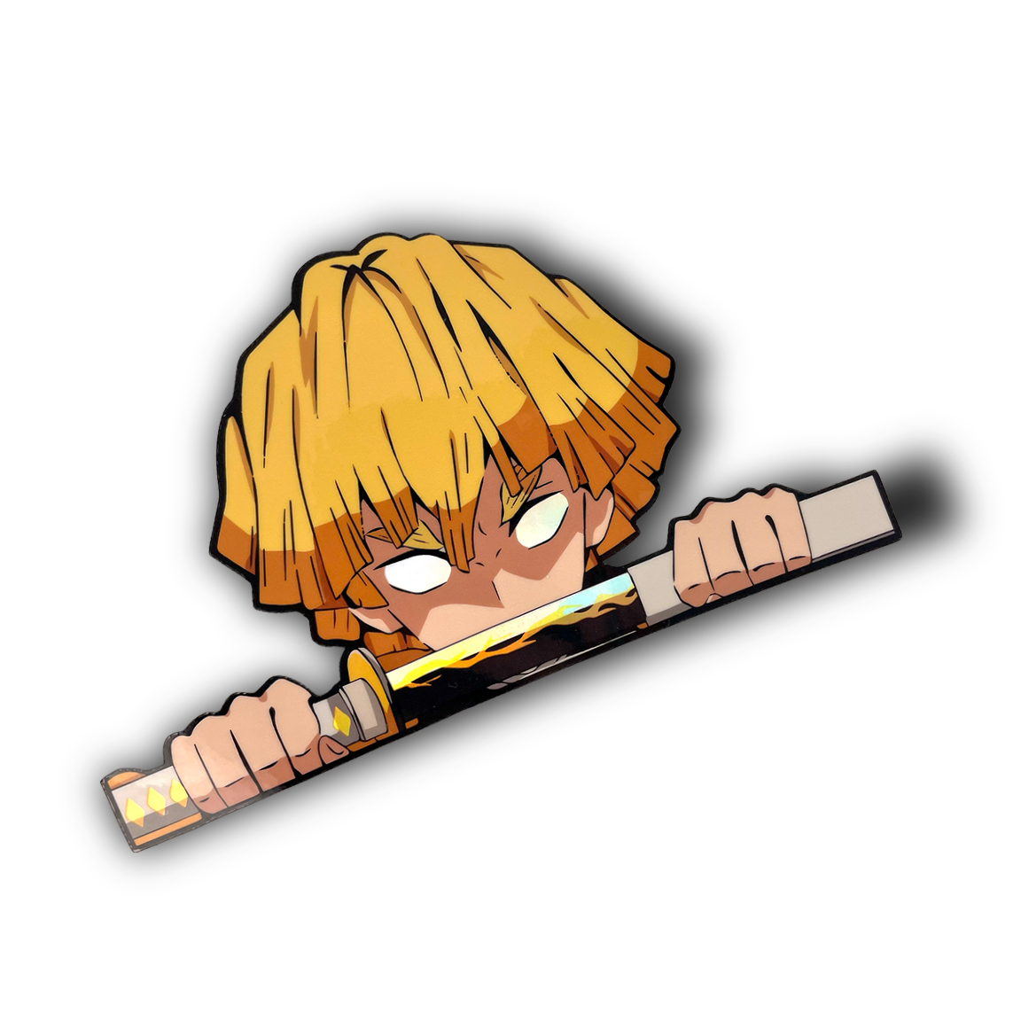 Holographic Demon Slayer Zenitsu Peeker Sticker — San José Made